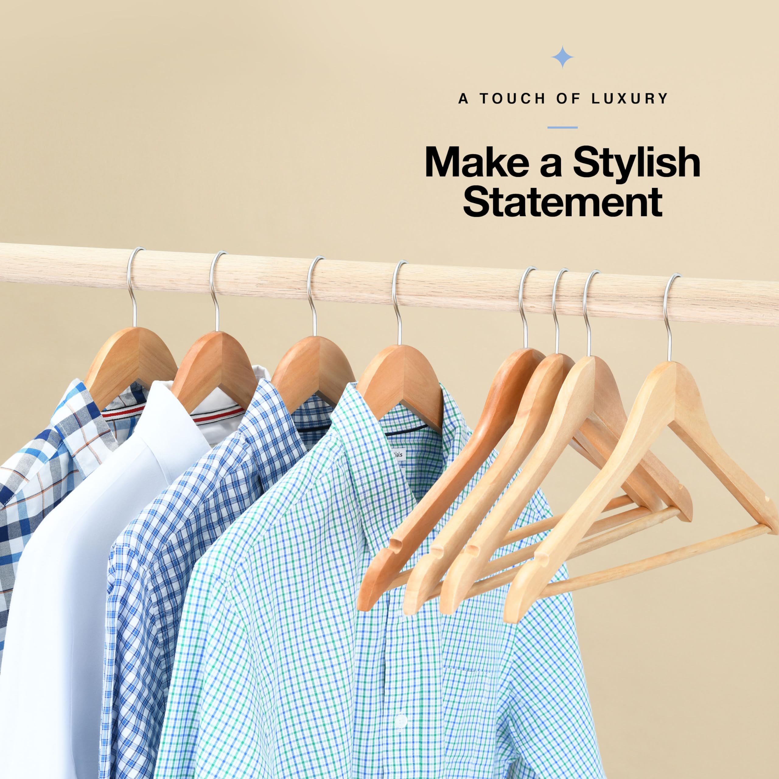 Home It Wooden Hangers 30 Pack - Natural Wood Durable Heavy Duty Coat Hangers Non Slip for Jacket, Shirt, Pants and Suit - Premium Solid Clothes Hangers for Closet with Chrome Swivel Hook