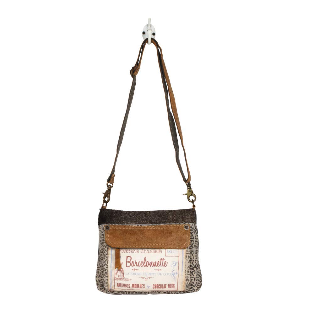 Myra Bag La Farine Upcycled Canvas & Leather Small Crossbody Bag S-1247 Brown