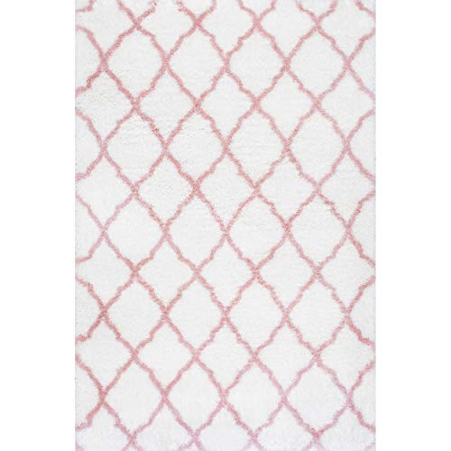 nuLOOM Nelda Trellis Kids Shag Area Rug, 6' 7" x 9', Baby Pink