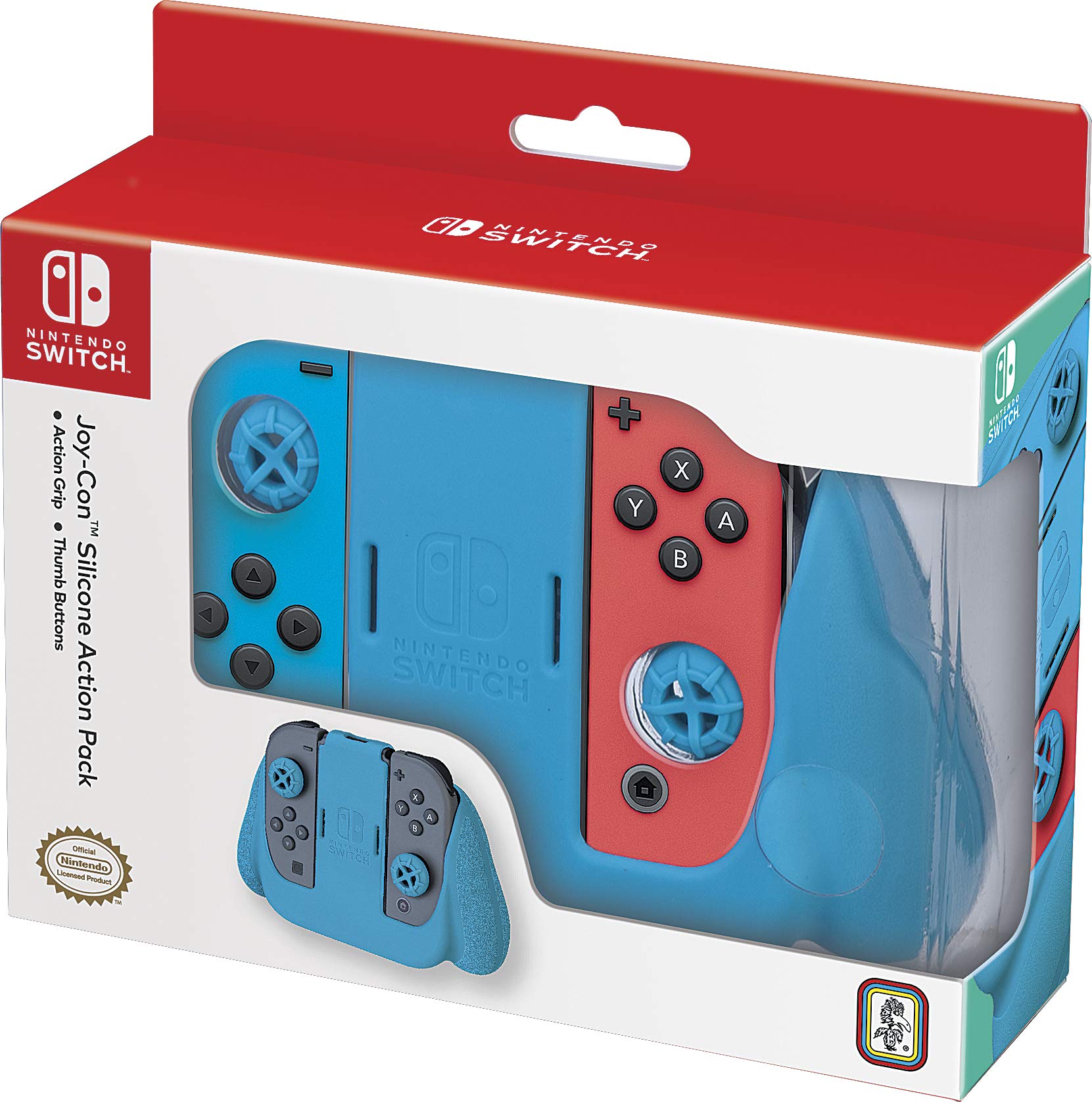 Officially Licensed Nintendo Switch Joy-Con Action Pack Grip and Thumb Buttons β Neon Blue Textured Silicone
