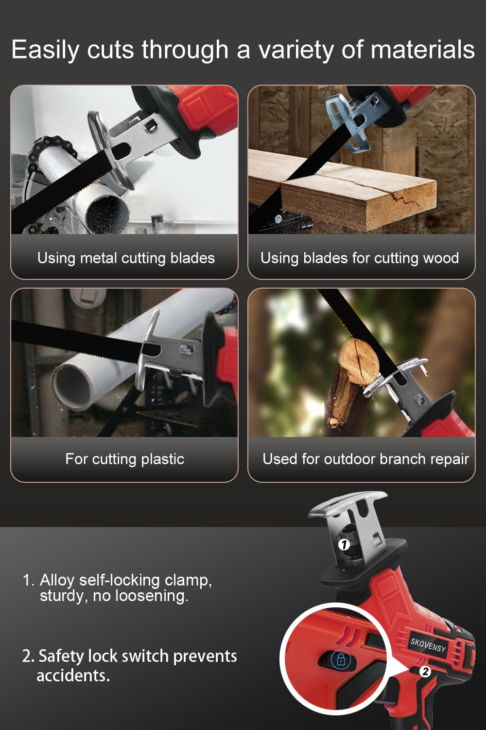 Cordless Reciprocating Saw, 2 x 2.0Ah Battery, Cordless Variable Speed, Blades Kit for Wood/Metal/PVC Cutting MWF-RED