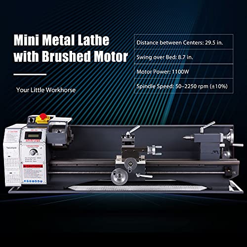 CO-Z 8.7"x29.5" Mini Metal Lathe with 1100W Brushed Motor 5 Turning Tools, Benchtop Metal Lathe with LCD Display 2250rpm Max Variable Speed for Home Machinists Workshop DIY Metalworking Crafts
