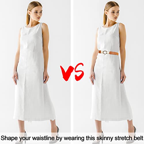 EAONE Skinny Waist Belts for Women 5 Pack, Fashion Stretchy Retro Elastic Leather Belts for Dresses