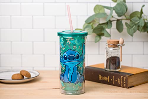 Silver Buffalo Lilo and Stitch Tropical Pattern Plastic Tall Tumbler/Cold Cup with Lid and Straw, 20-Ounce