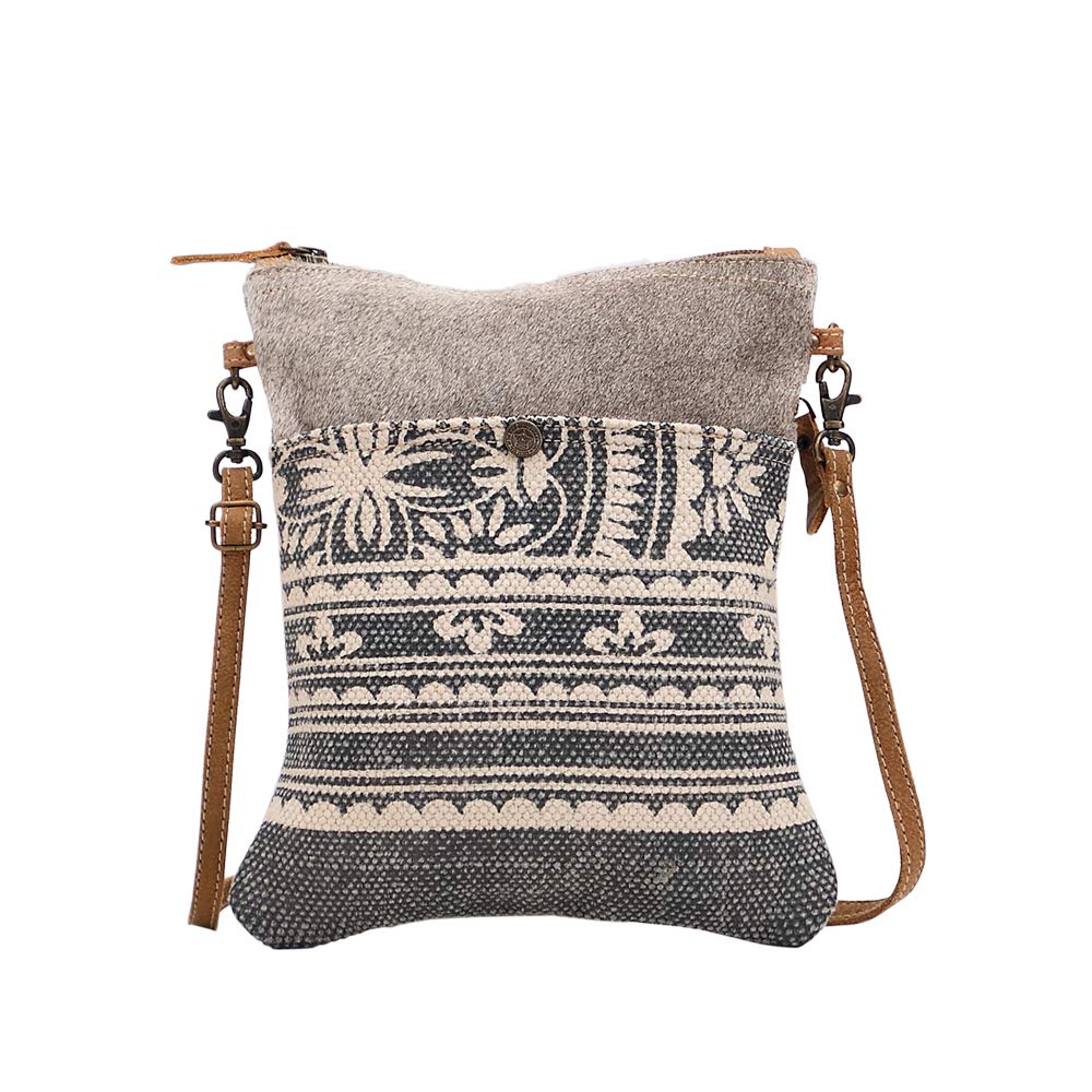 Myra Bag Runner Upcycled Canvas & Cowhide Crossbody Bag S-1452