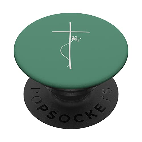 Cross With Flower Jesus Floral Minimalist Line Art Women PopSockets Swappable PopGrip