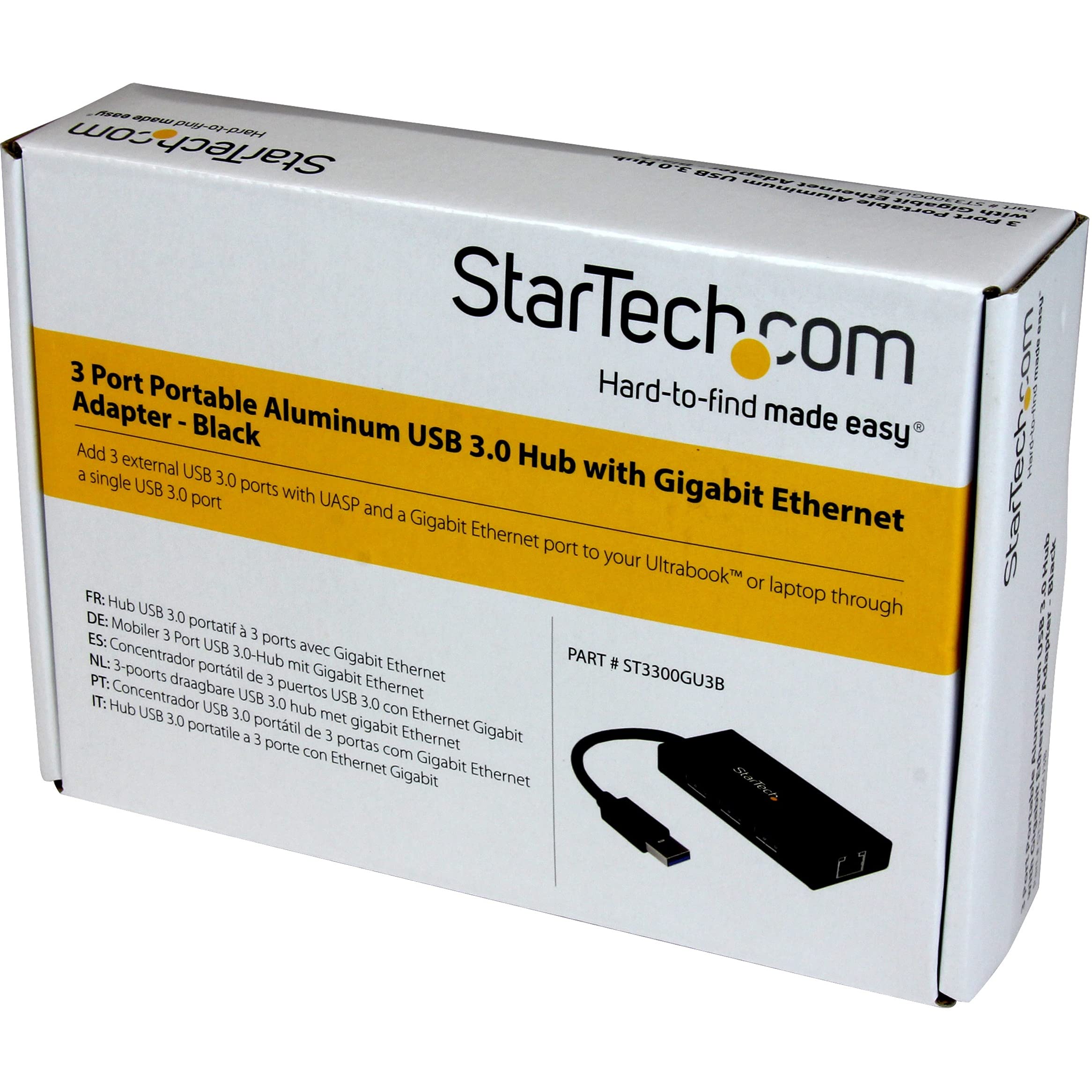 StarTech.com USB 3.0 Hub with Gigabit Ethernet Adapter - 5Gbps - 3 Port - NIC - USB Network / LAN Adapter - Windows & Mac Compatible , TAA (ST3300G3UA)