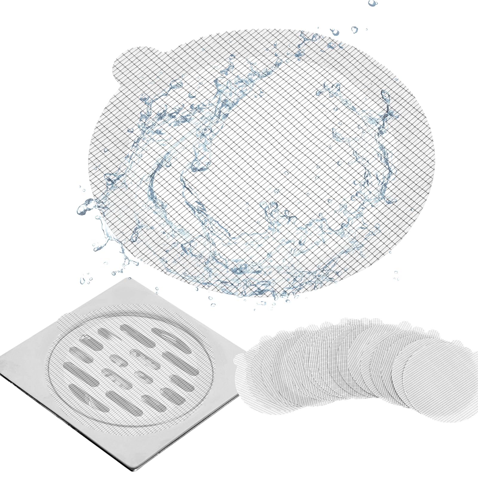 Disposable Shower Drain Hair Catcher 60 Pcs Floor Drain Sticker Round Drain Covers Dsposable Filter Patches for Drain for Bathroom Laundry and Kitchen 4 Inch