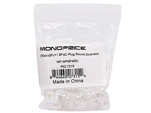 Monoprice RJ11 6P4C Plug Round Stranded 50-Piece/Bag (107315)