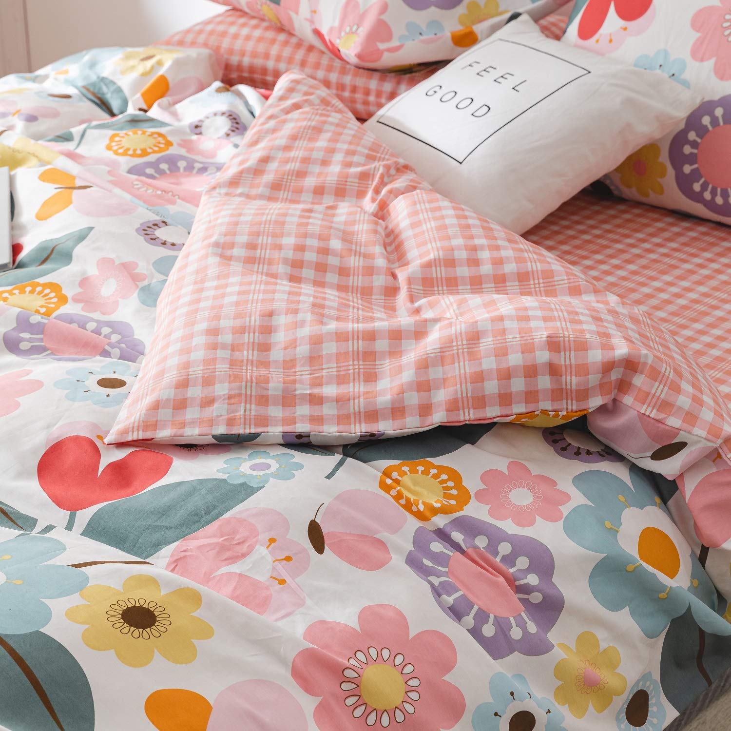 Floral Duvet Cover Twin, 100% Cotton 3 pcs Twin Flower Bedding Set, Garden Reversible Duvet Cover, with Zipper Closure, Breathable (No Comforter)