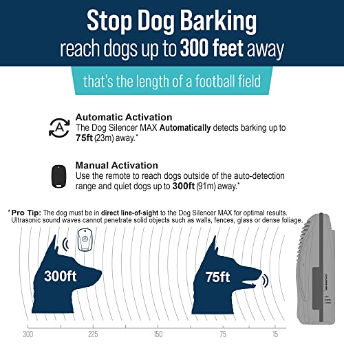 Good Life, Inc. Dog Silencer MAX | Stops Barking up to 300 ft. Away | Humanely Stop Barking Dogs | Automatic Bark Detection up to 75 ft. | Includes Remote Control | Dog Training Device