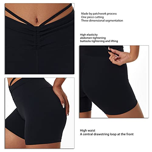 CATOO High Waist Patchwork Moisture Wicking Fitness Short Shorts Machine Washable Yoga Shorts For Running (XL)