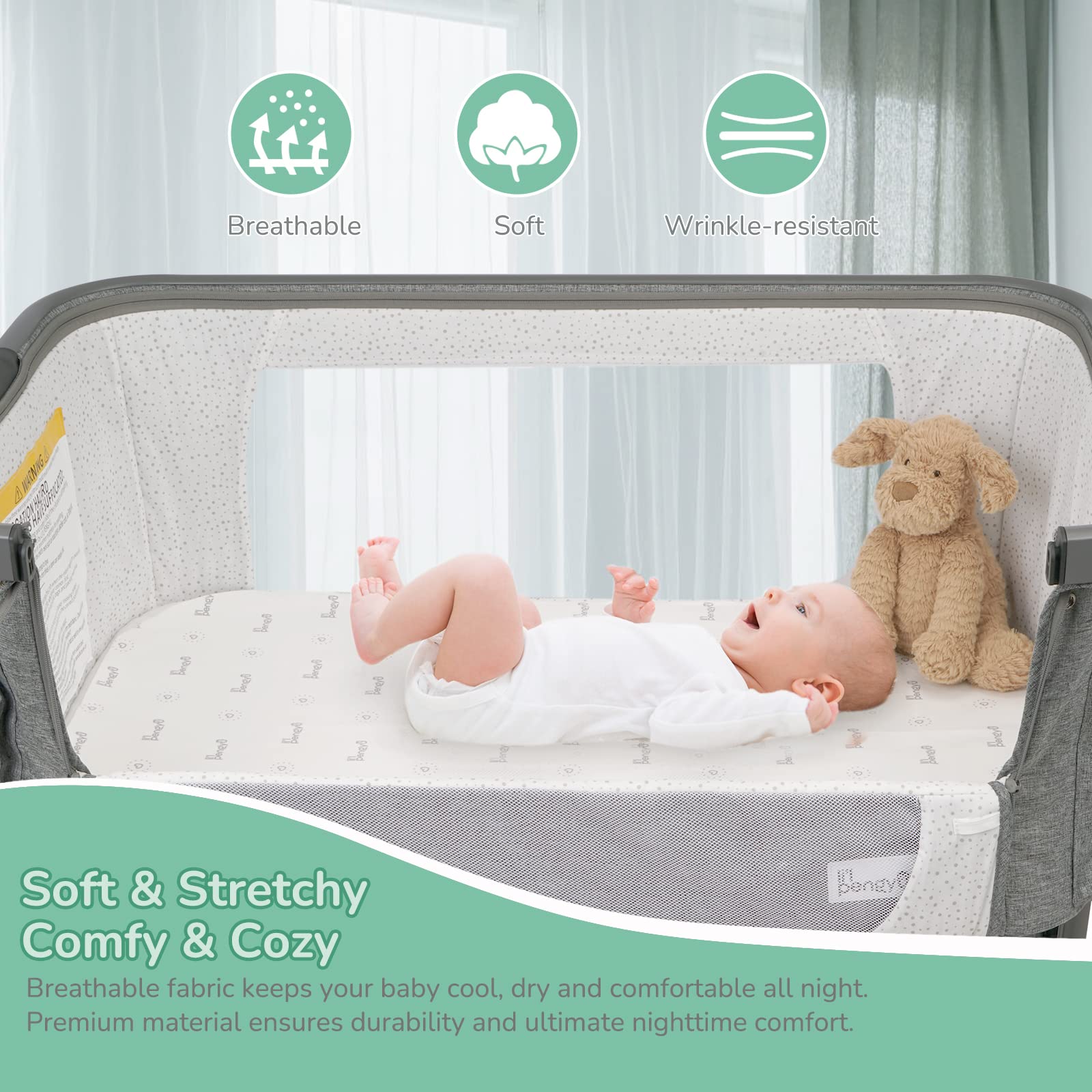 Comfy Mattress Pad Bassinet Sheet (1 Per Pack) Li’l Pengyu, Dual Front Super Soft Double-Brushed Microfiber & TPU Waterproof Neutral Fit Sheets, Crib Sheets for Boys Girls, Toddler Bed (33.8"X19.5")