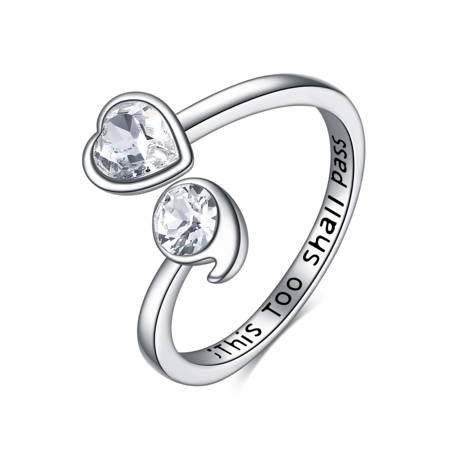 AXELUNA S925 Sterling Silver Semicolon Ring This Too Shall Pass Rings Inspirational Gifts for Women Adjustable Size 7