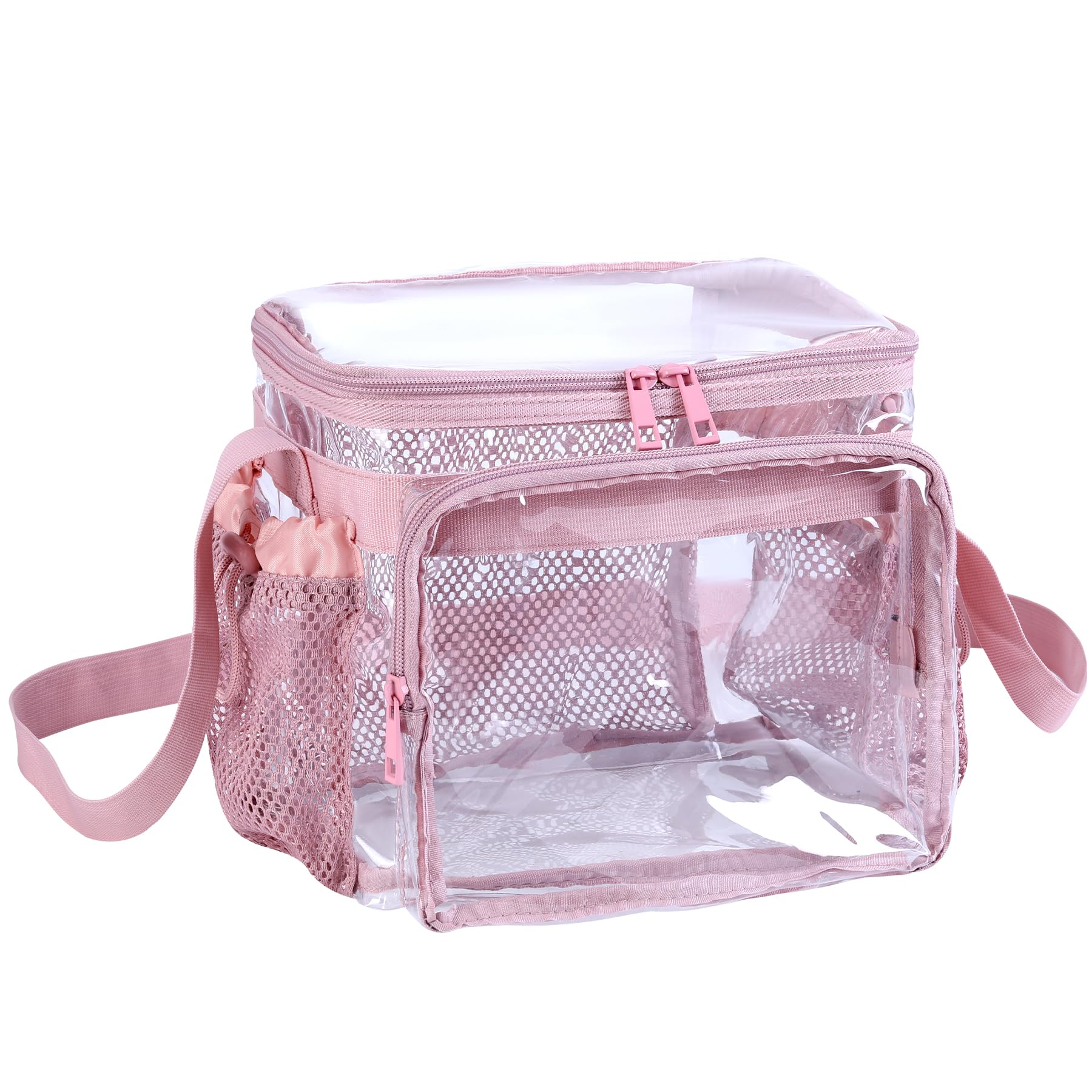 BORMELUN Clear Lunch Bag for Work - Heavy Duty Transparent Lunch Box for Men and Women - Stadium Approved Clear Lunch Bag for Correctional Officers - Large Size Plastic Lunch Bag (pink)