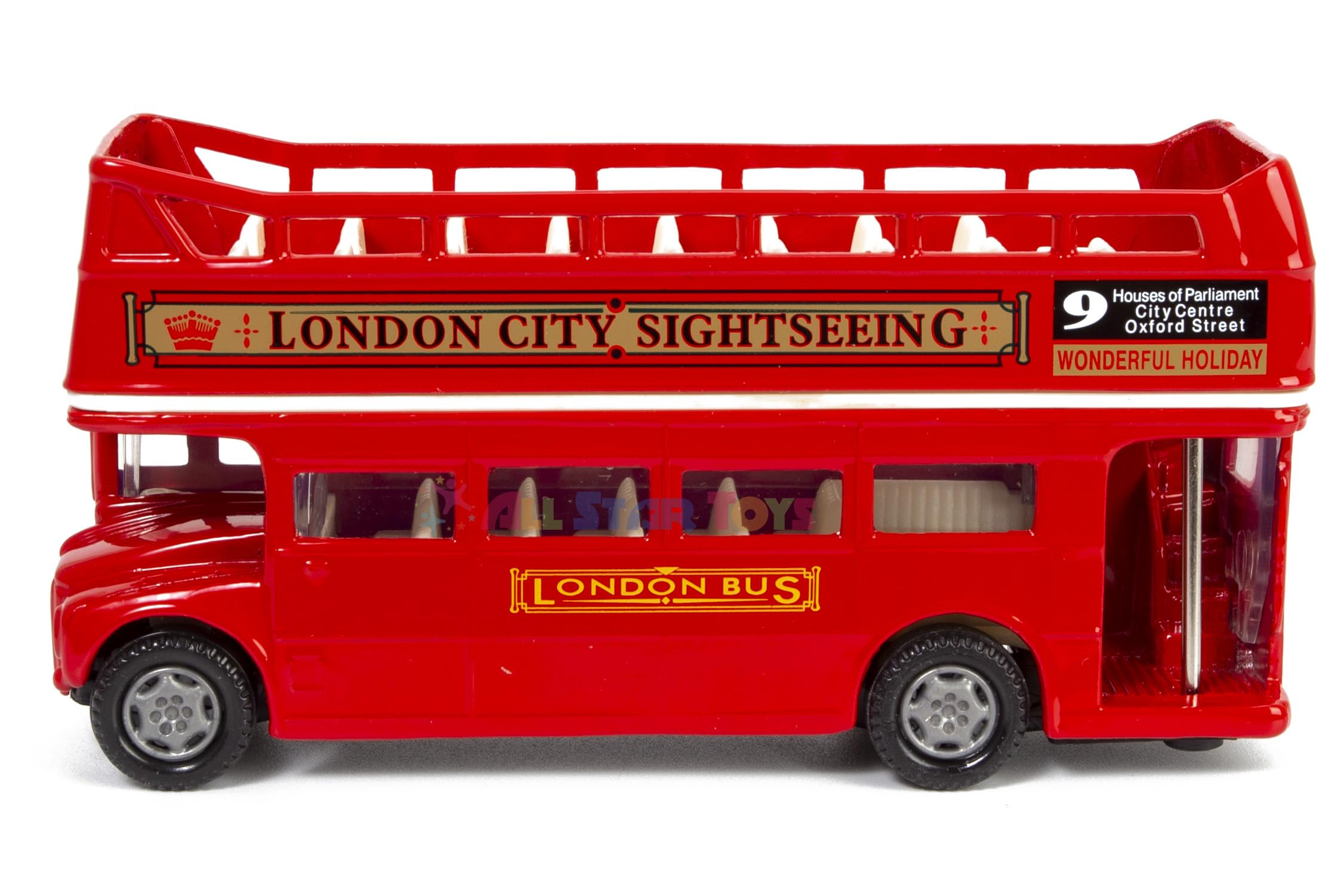 London Double Decker Bus Open Top, Red - Motormax 76008 - 4.75" Diecast Model Toy Car