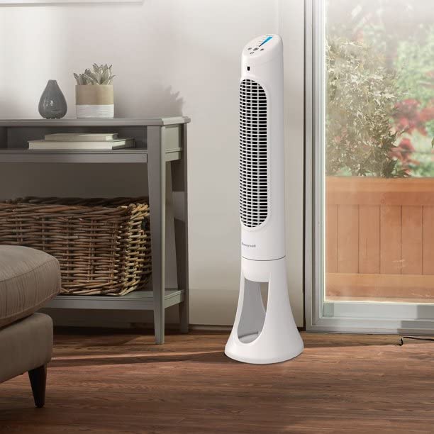 Honeywell QuietSet Oscillating Electric Tower Stand Fan 40β, Powerful and Quiet 5-Speeds with Remote Control, White - HYF260W (Renewed)