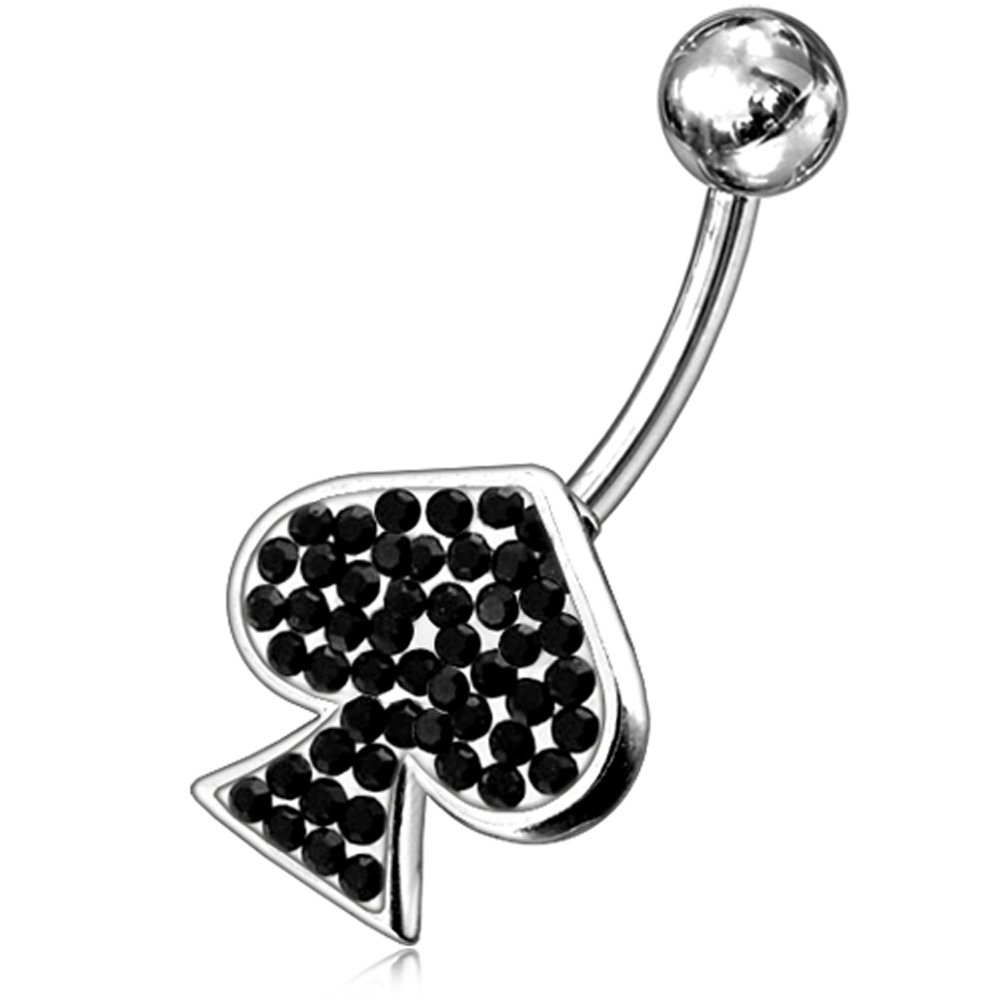 Black Multi Crystal Stone Spade Design 925 Sterling Silver Belly Button Piercing Ring Jewelry