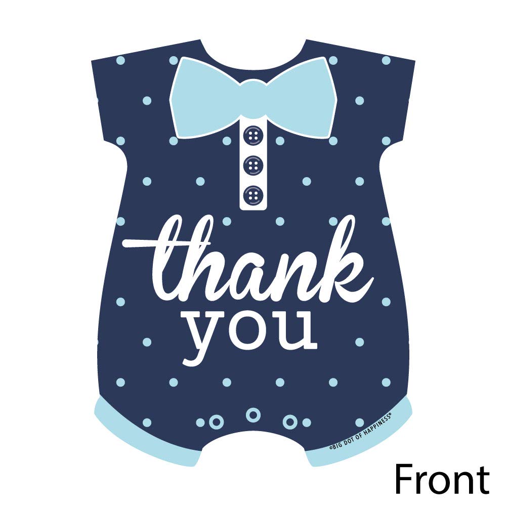 Big Dot of Happiness Hello Little One - Blue and Navy - Shaped Boy Baby Shower Thank You Note Cards with Envelopes - Set of 12