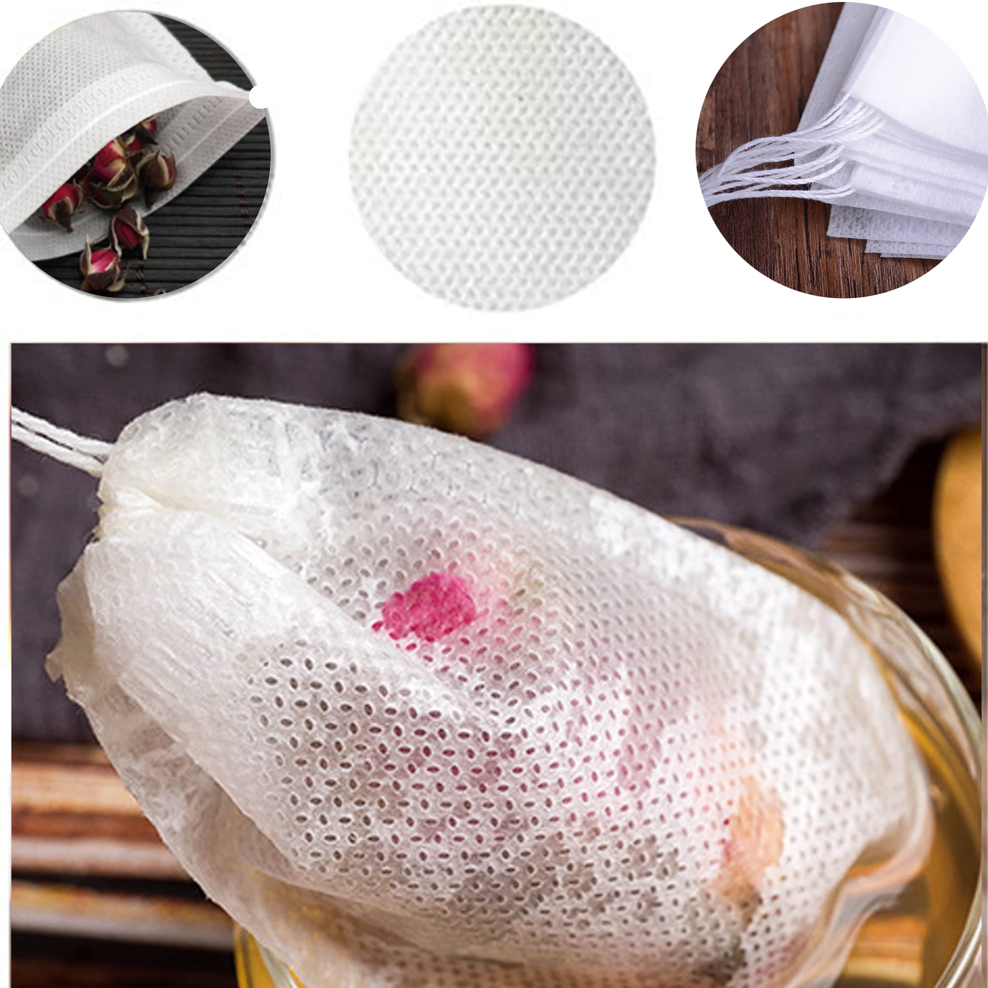 Bubcool Tea Filter Bags, Safe & Natural Material, Disposable Tea Infuser, Empty Tea Bbag With Drawstring For Loose Leaf Tea,Coffee, Spice, Herbs,set of 100(3.15 x 3.94 inch )(White)