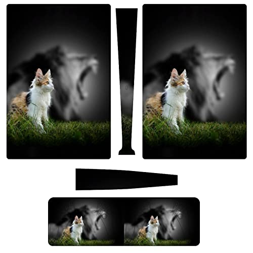 Cat with Angry Lion Full Protective Skin Cover Design Wrap Decal Sticker Compatible with PS5 Digital Edition Console and Controller