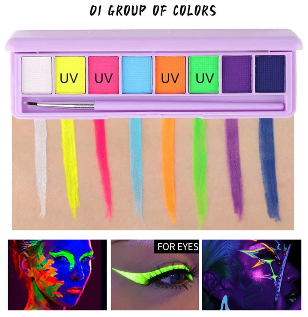 Go Ho 16 Colors Water Activated Eyeliner Palette,Highly Pigmented Bright Vibrant Fluorescent Rainbow Colorful Face and Body Paint Makeup,Matte and UV Paint Graphic Eyeliner,With Eyeliner Brush