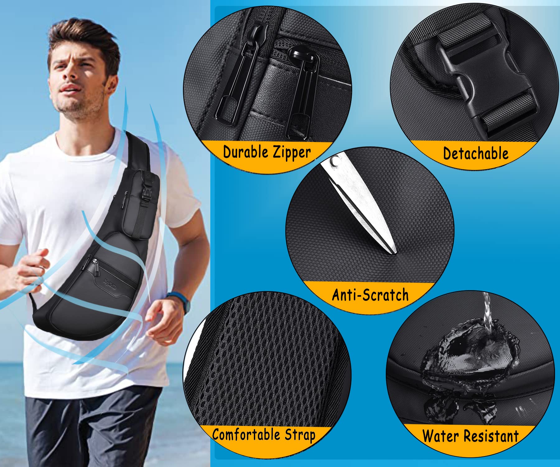 CAISANG Sling bag Chest Shoulder Backpack Crossbody Fanny Pack for Men Waterproof Personal Flex Bag for Travel Camping Outdoor Tactical Daypack