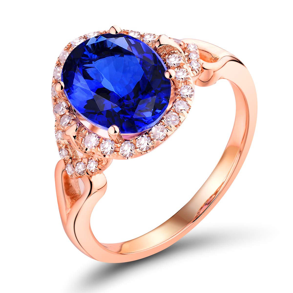 Beyond jewelry AAAA Natural Tanzanite Diamonds Engagement Wedding Ring in 14K Rose Gold for Women