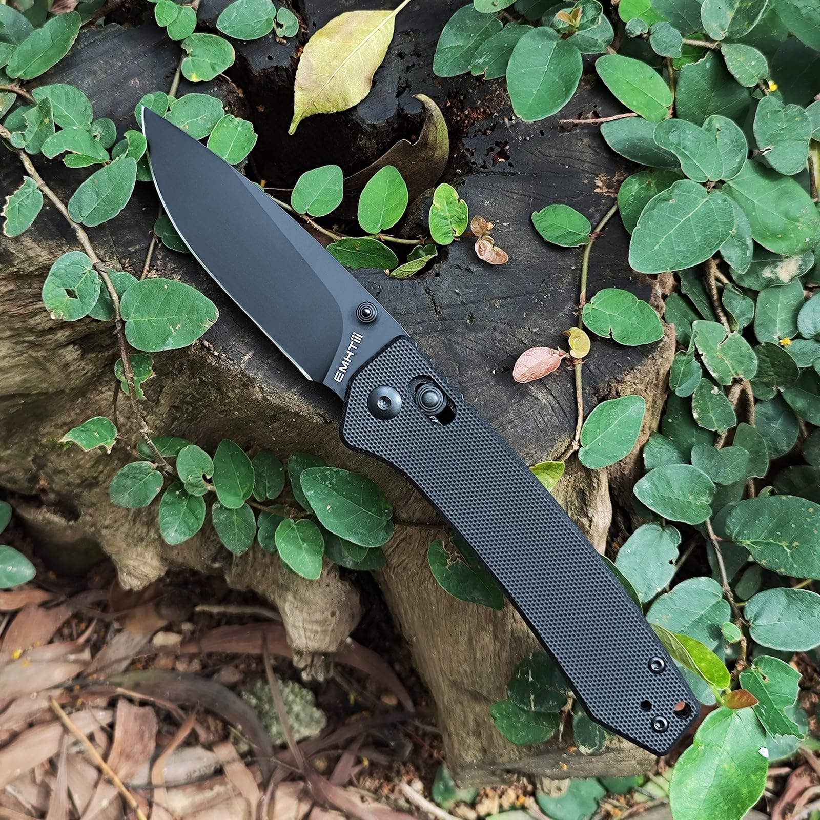 EMHTiii Pocket Knife Folding Knives: 3.14" Stainless Steel Black Blade, G10 Scales
