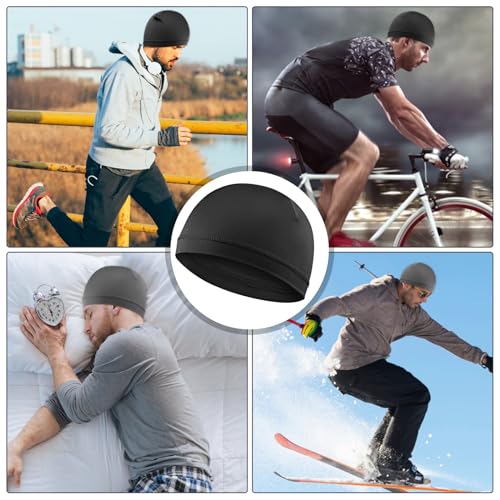 COMNICO 2 Pcs Men Skull Caps, Beanie Multifunctional Sleep Hats Breathable Headwear Sweat Absorbent Liner Cap for Men Women (Black,Dark Grey)