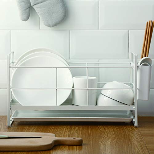 MKYOKO Dish Drainer Rack Metal Dish Rack is Used to Store Tableware Fruits and Vegetables, and The Drain Rack on The Counter Sink (Black White) Kitchen Dish Drainers Holder (Color : Black) (White
