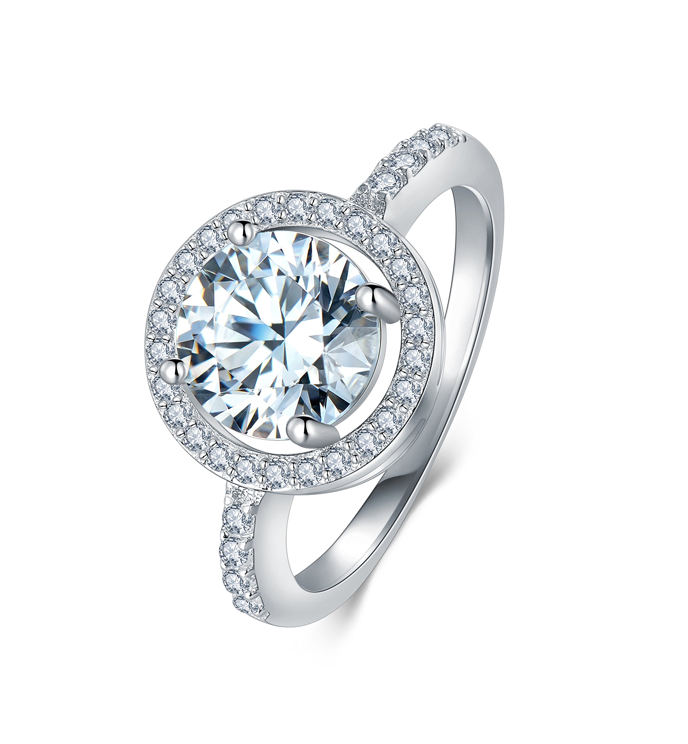 BORUO 925 Sterling Silver Ring, 8mm Cubic Zirconia CZ Eternity Engagement Wedding Band Ring Size 7