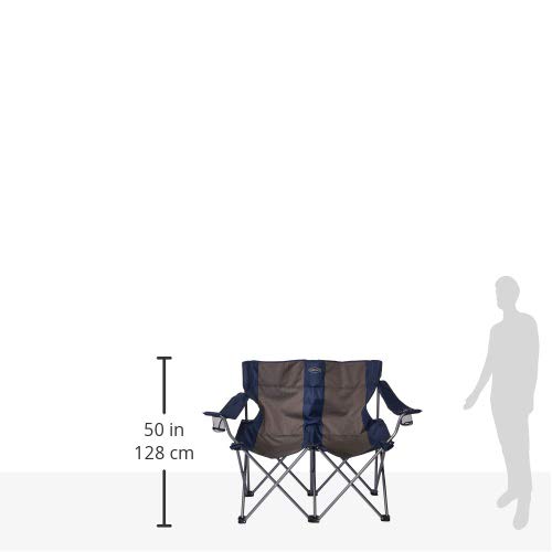 Kamp-Rite Portable 2 Person Double Folding Collapsible Outdoor Patio Lawn Beach Chair for Camping Gear, Tailgating, & Sports, 500LB Capacity, Navy/Tan