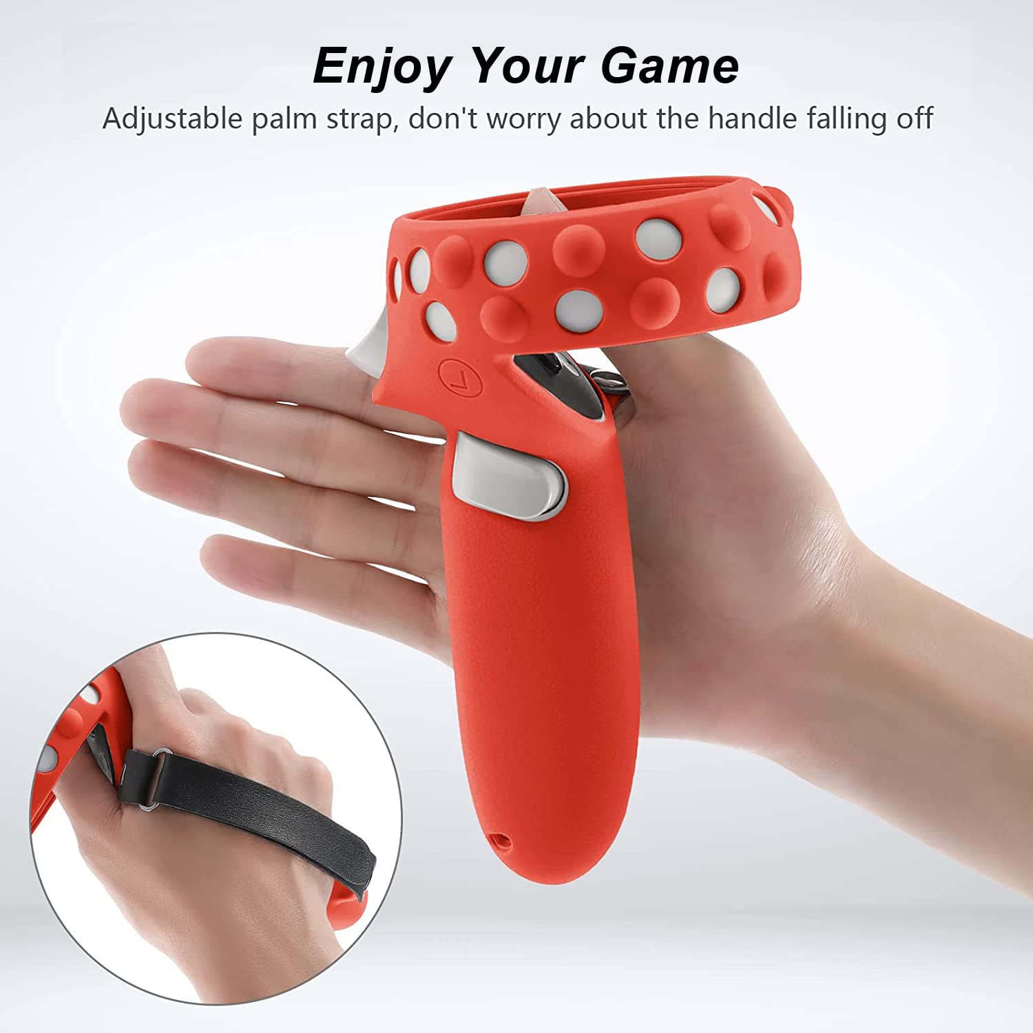 Compatible with Oculus Quest 2 Accessories | Lengthening Controller Grip Cover with Battery Opening | VR Shell Cover | Silicone face Cover | Protective Lens Cover (Red)