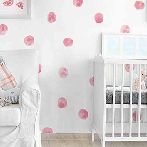 ROFARSO 120 Decals 2.2'' Sakura Pink Watercolor Polka Dots Wall Decals Stickers DIY Removable Peel & Stick Wall Art Decorations Home Decor for Nursery Bedroom Living Room Playing Room