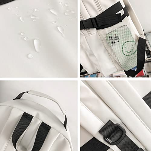 JARKJARD Cute Aesthetic Backpack Kawaii Backpack for School with Cute Pendant Casual Daypack Middle Student Travel College Bookbag for Girls Large Capacity(White)