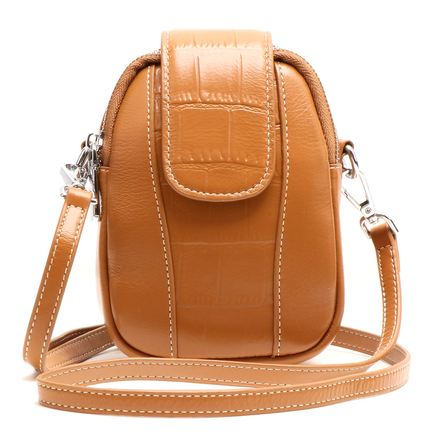 Pearl Angeli Small Cell Phone Purse for Women, Genuine Leather Mini Crossbody Phone bag with Adjustable Strap