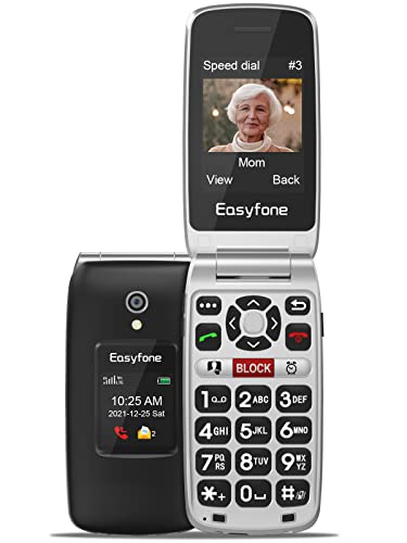 Easyfone Prime-A1 Pro 4G Big Button Flip Cell Phone for Seniors | Easy-to-Use | Clear Sound | SOS Button w/GPS | SIM Card & Flexible Plans | Convenient Charging Dock (Black)