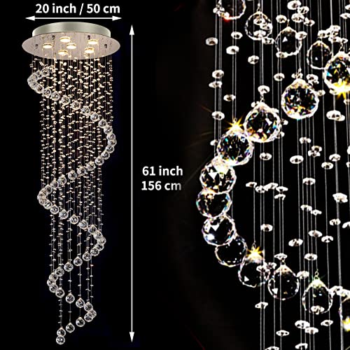 Modern Contemporary Swirl Chandelier Lighting for Foyer Dining Room Kitchen Chandelier Fixture Ceiling Light Rain Drop with All Crystal Balls D20'' X H61'' of CRYSTOP