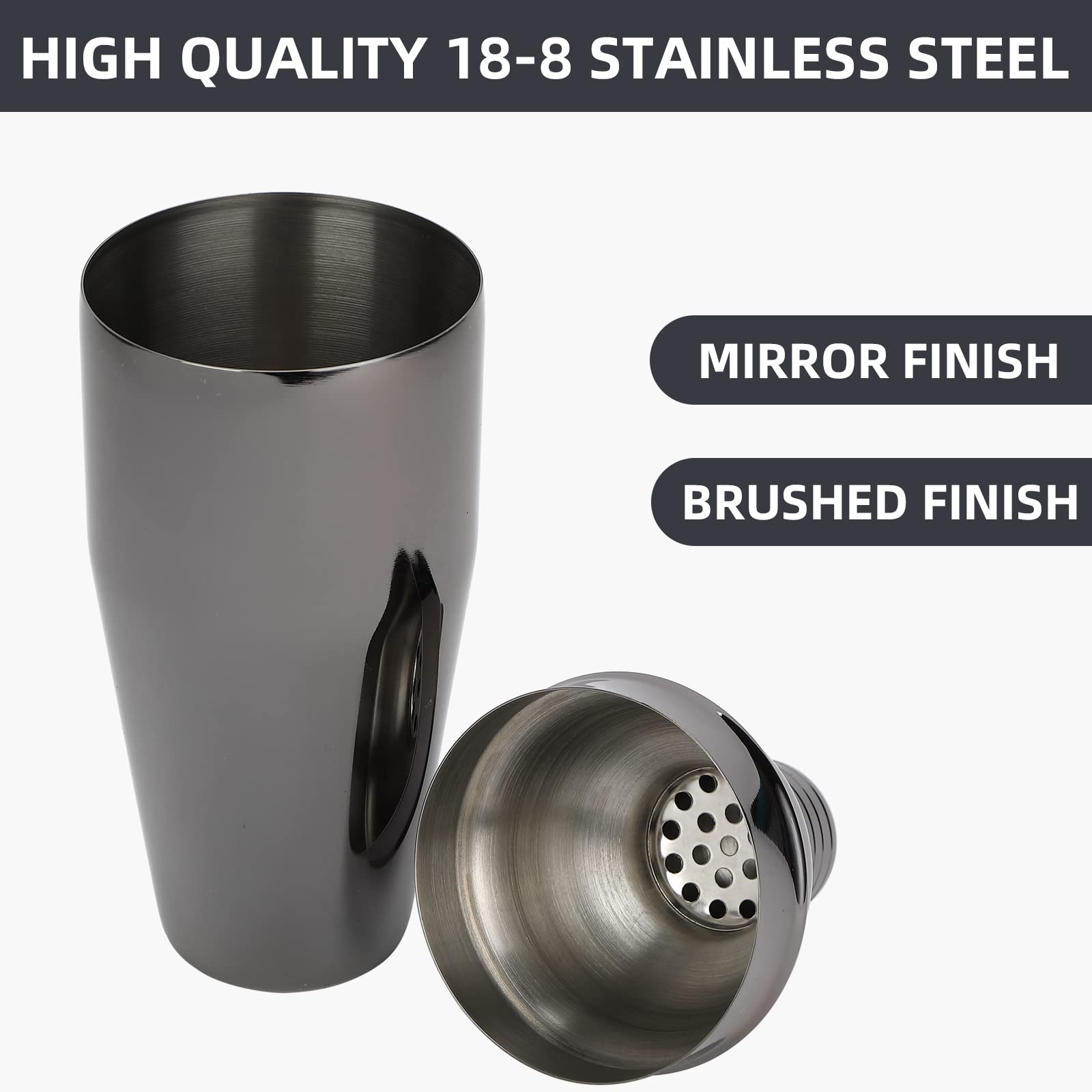 Cocktail Shaker Bartender Kit 24 Ounce with Cocktail Strainer, Bar Kit Drink Mixer Shaker Martini Shaker(Black)