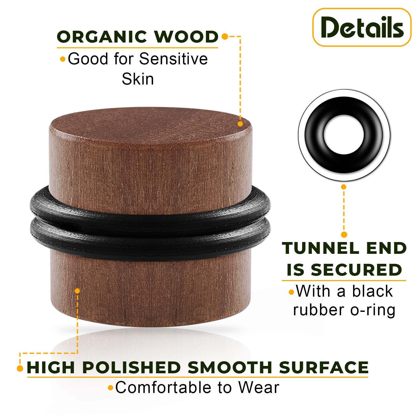 BIG GAUGES Pair of Teak Wood 1/2 inch Gauge 12mm Double Flared Piercing Jewelry Ear Solid Plugs O-rings Stretcher Earring BGDFP 11100