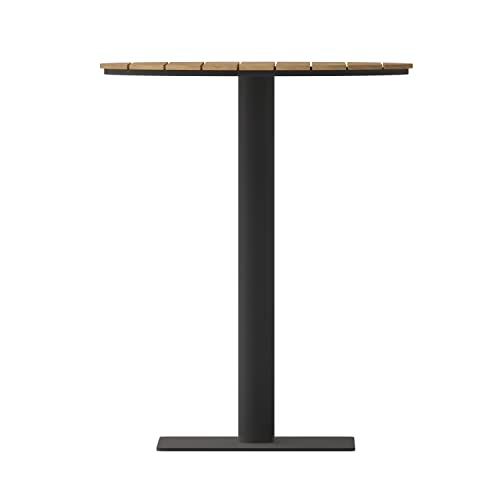 Flash Furniture Finch Commercial Grade Round 24" Table with Faux Teak Poly Slats and Steel Frame, Natural/Gray