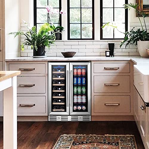 Kalamera Wine Cooler, 24 inch Built in Wine and Beverage Refrigerator, Dual Zone w/ 20 Bottles and 78 Cans Capacity, Digital Touch Control