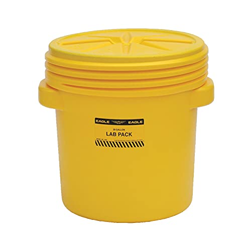 Eagle 20 Gallon Lab Pack Barrel Drum with Screw Top Lid, 20.75" Height, 20.5" Diameter,Blow-Molded HDPE, Yellow, 1650