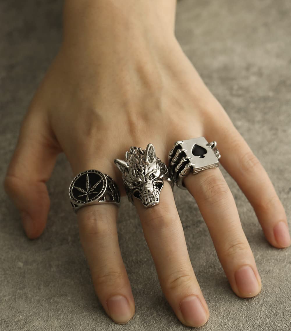 Black Rings for Men Women Girls, Goth Punk Rings Set, Cool Gothic Adjustable Ring Pack, Vintage Stackable Animal Rings Bulk, Vintage Chunky Knuckle Emo Rings, Boho Snake Spider Eboy Open Rings Y2K Accessories (Chunky big guth rings-20 pcs)