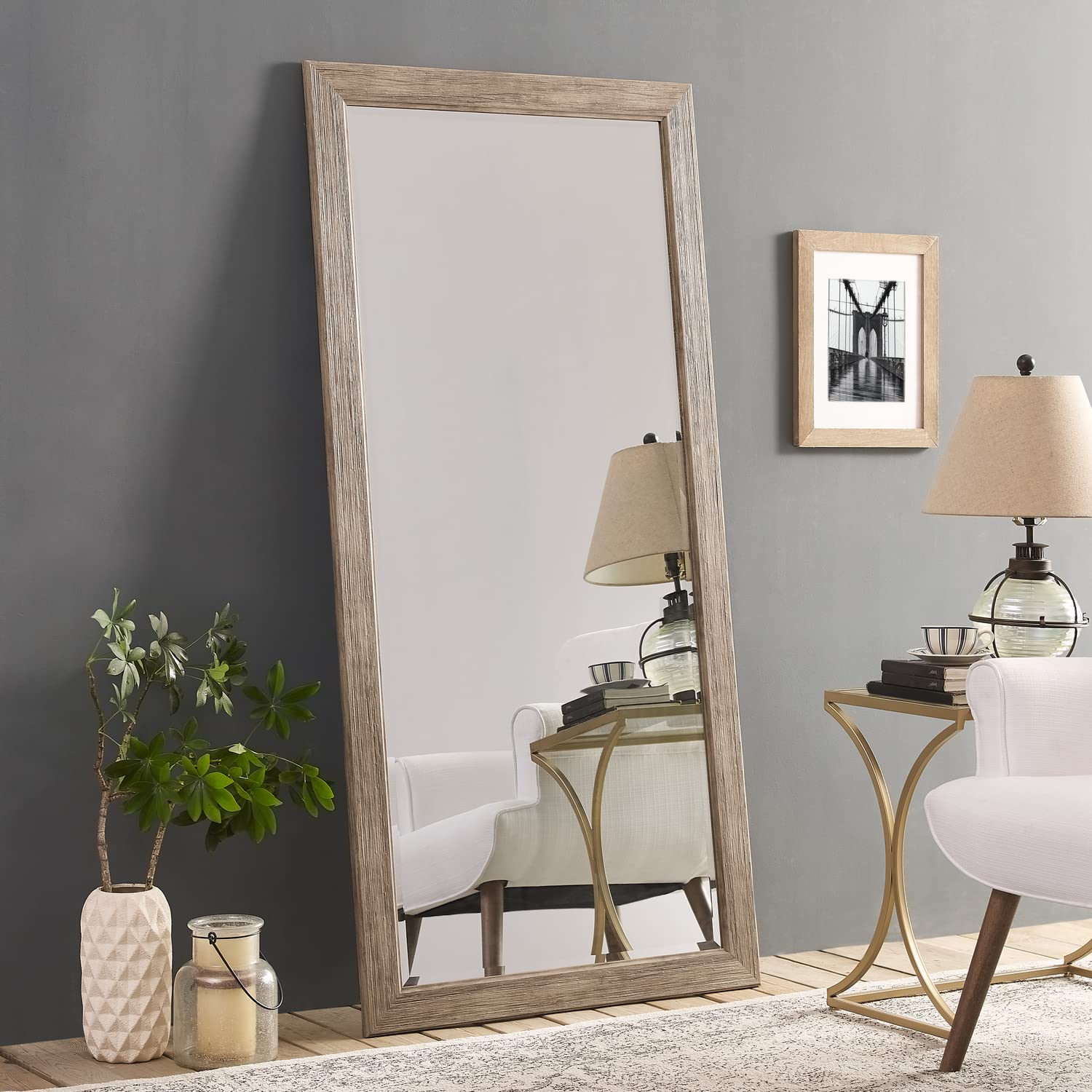 Naomi Home Farmhouse Full-Length Mirror with Wood Frame – Rustic 66"x32" Large Floor Mirror, Elegant Full Body Standing or Wall Mirror, Rustic Wood Mirror Full Length for Bedroom, Warm Grey Finish
