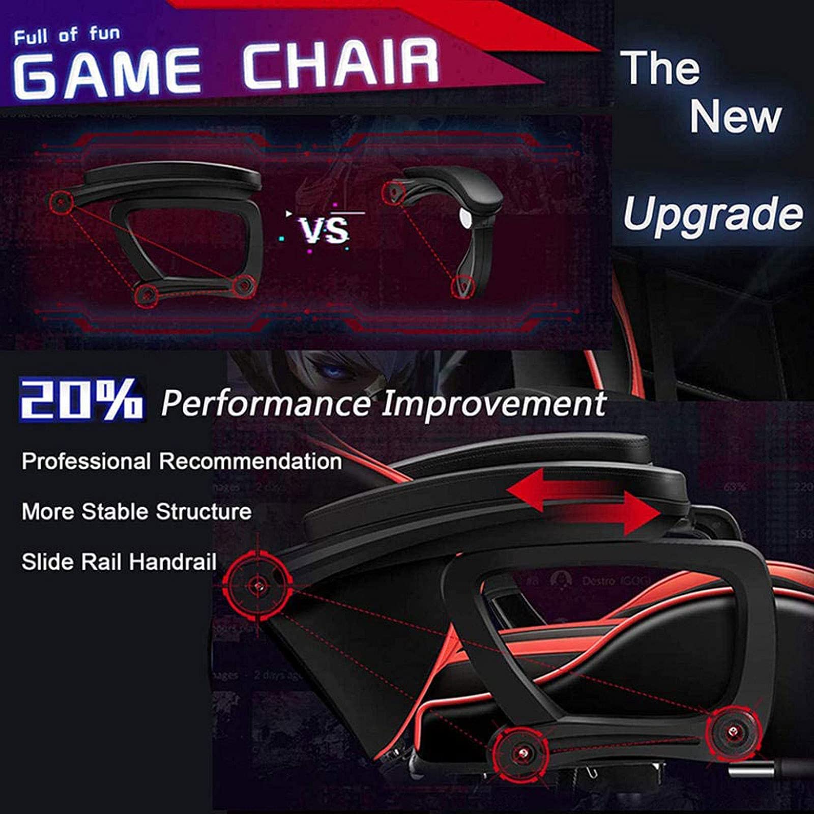 White Gaming Chair with LED Light, Ergonomic Pro Gaming Chair with Full Massage Lumbar Support, Bluetooth Speakers Computer Chair for Retractible Footrest and Backrest Adjustable,White