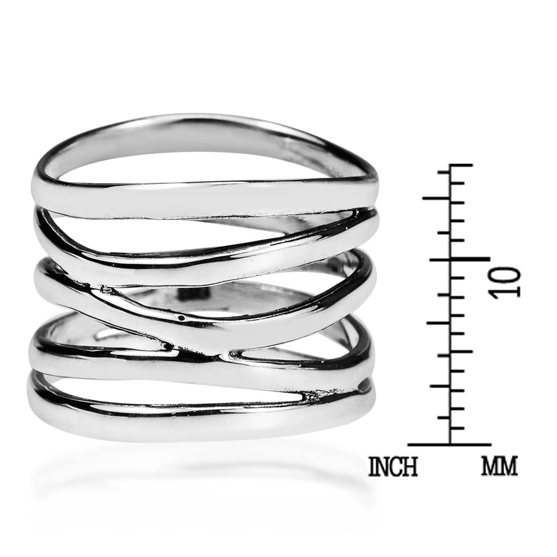 Big Multi Row Cross Lines Knot Bar Ring,S925 Sterling Silver Large Full Finger Wide Bands Thumb Ring for Women Girls (Ring_A, 7)