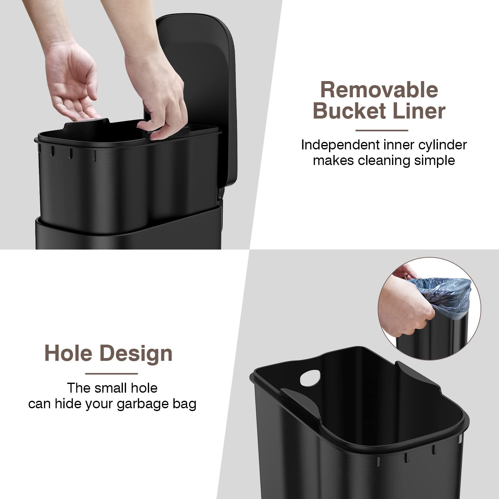 BETHEBEST 6 Liter/1.6 Gallon Small Trash Can with Lid,Compact Trash Can with Removable Wastebask for Bathroom,Bedroom,Office(Grey)