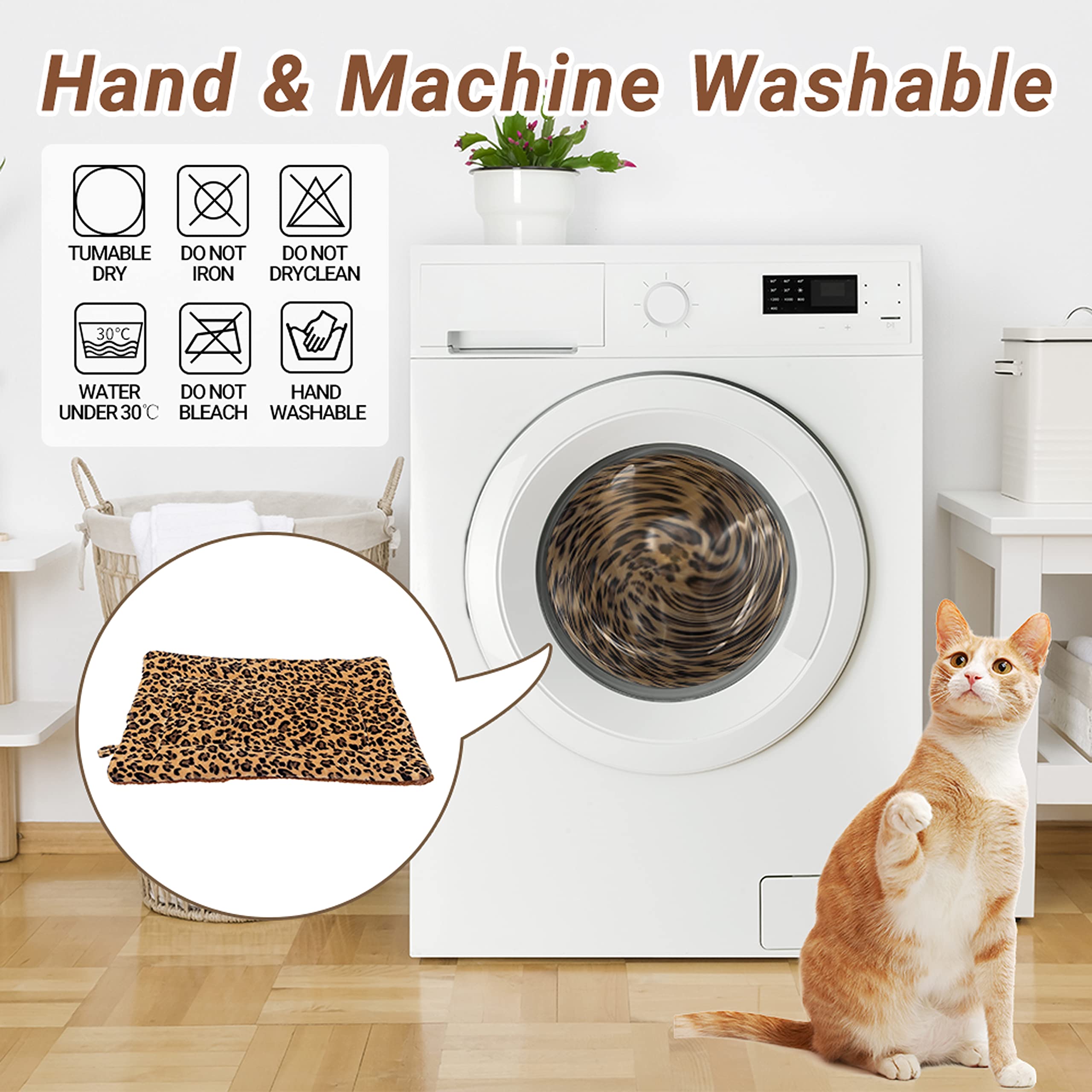 FLYSTAR Cat Bed Mat for Indoor Cats - Self Warming Leopard Cute Cat Bed Mat, Soft Warm Washable Self Heating Cat Bed Pad for Small, Medium, Large Cats & Puppies(15.7"*19.7")